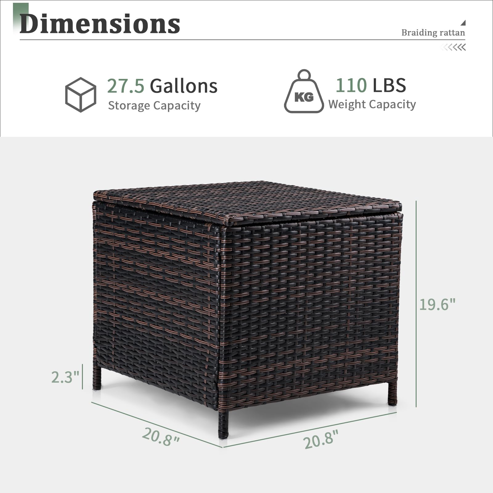 VINGLI Outdoor Side Table with Storage, 13-Gallon Storage Box Outdoor Wicker Side Table for Patio Storage Table (Trapezoidal), Middle, Brown