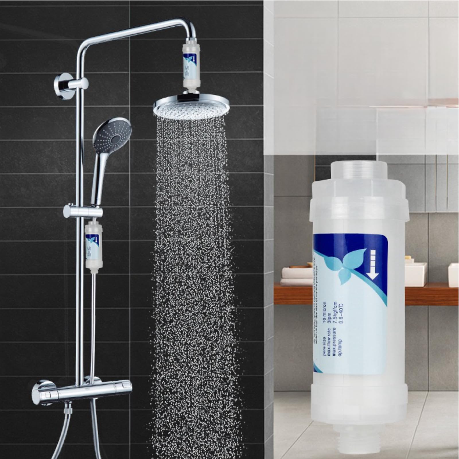 Shower Filter for Hard Water Shower Filter, ZCXSHKA High Precision Universal Shower Water Filter, 5 Micron PP Cotton Cartridge Reusable Bathroom Bathtub Shower Head Filter