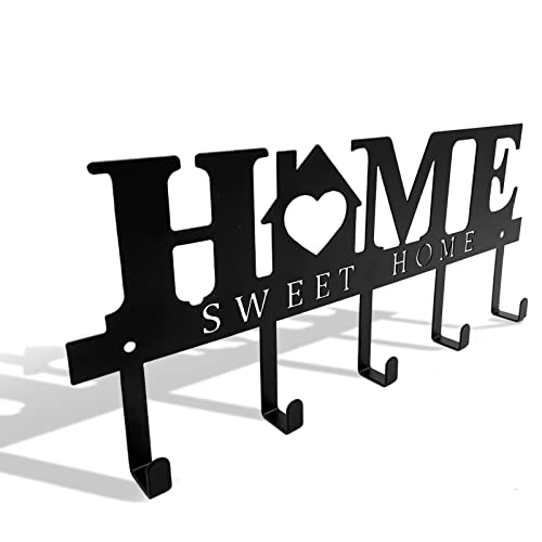 YGFRSTO Metal Key Holder Sweet Home Coat Hooks Organizer Wall Mounted Key Rack with 5 Key Hooks Wall Hanger Decor for Entryway Front Door Kitchen Hallway Garage House Design