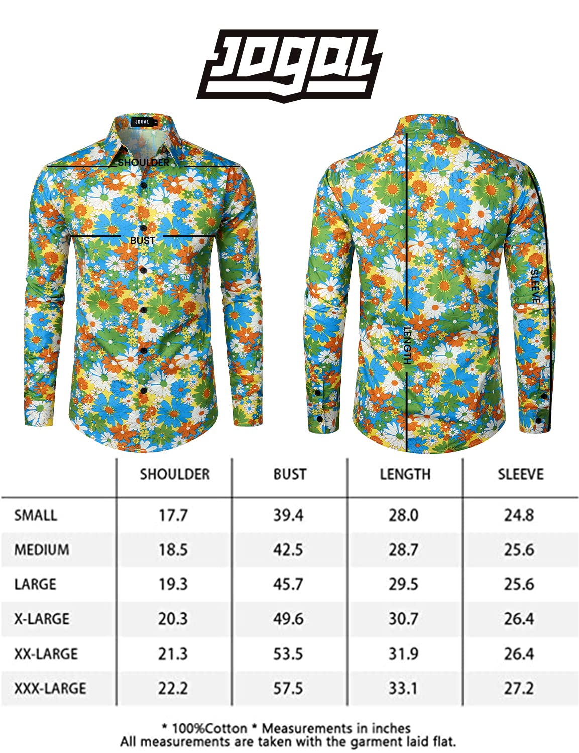 JOGAL Mens Floral Dress Shirt Long Sleeve Casual Button Down Printed Flower Shirts Beige Multicolor Large