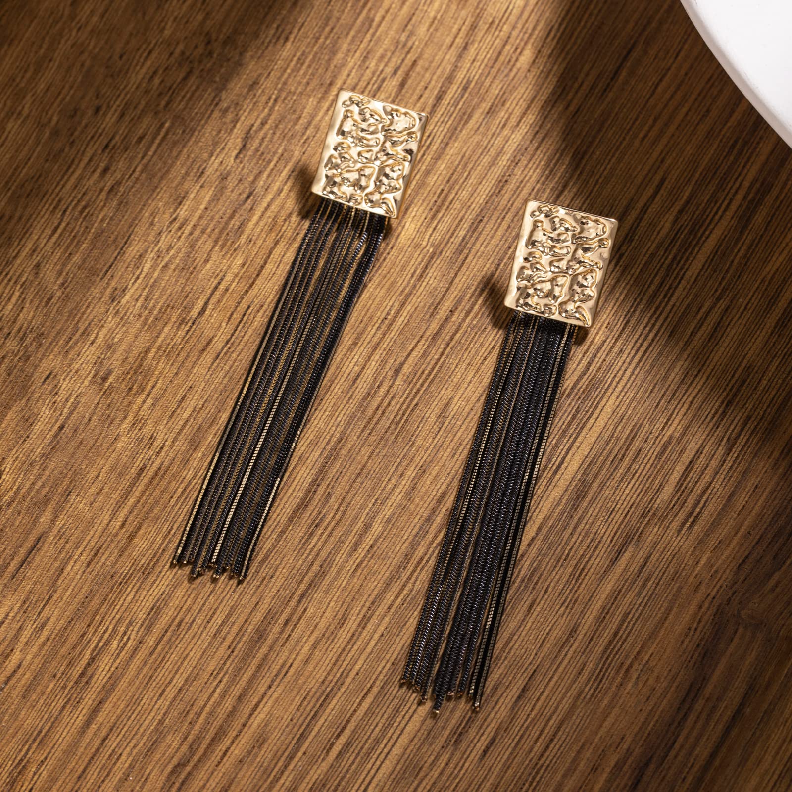 Long Chain Tassel Earrings Elegant - Sleek Chain Fringe Dangle Earrings for Party, Wedding or Event