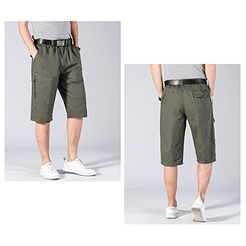 Men's Outdoor Zipper Pocket Cargo Shorts Elastic Waist Hiking Tactical Shorts Multi Pockets 3/4 Long Short Pants (ArmyGreen,4X-Large)