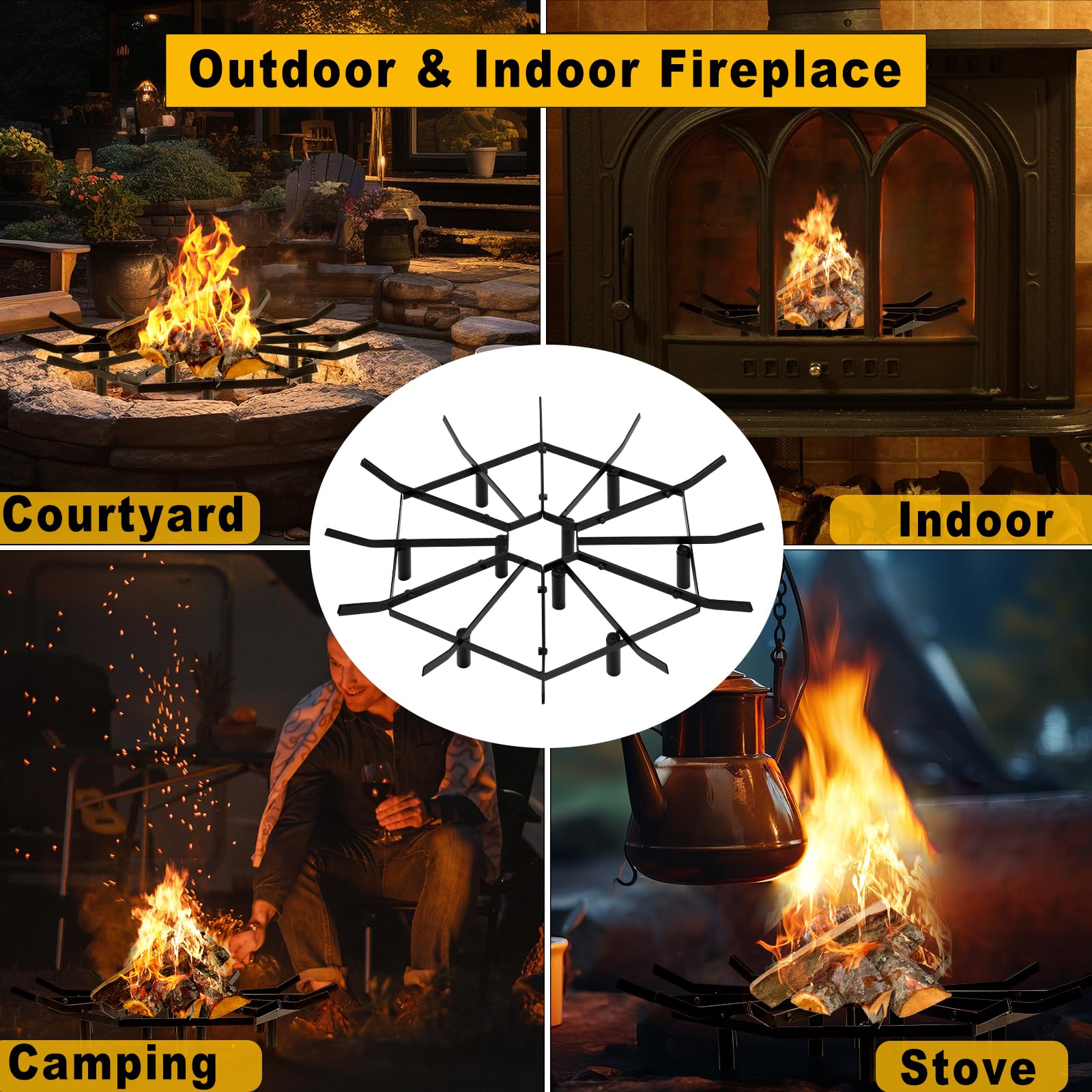 MOOACE Fireplace Grate,24 inch Heavy Duty Solid Steel Firep Pit Grate， Wood Stove Burning Rack Holder for Indoor Hearth Outdoor Firepit