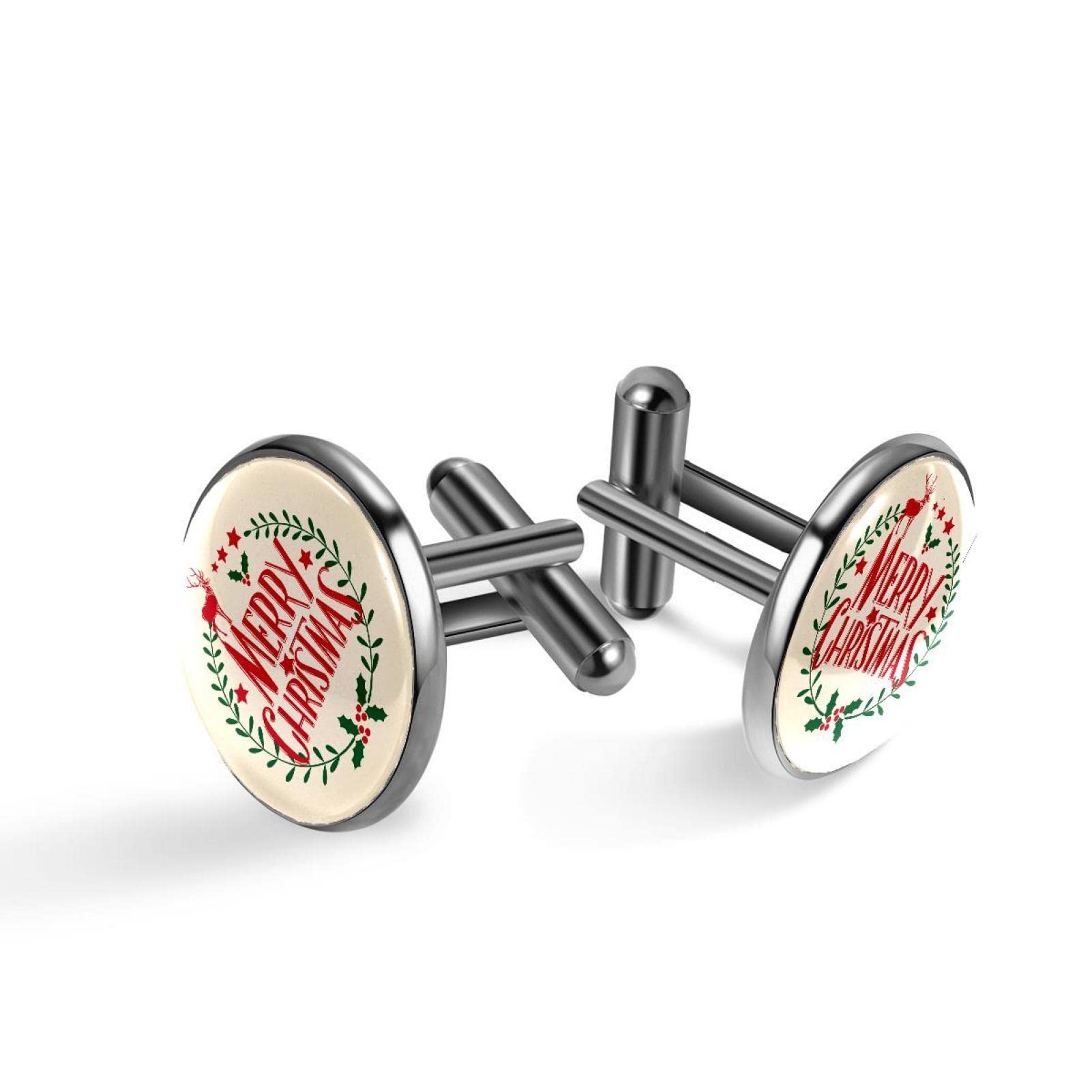 Mens Cufflinks and Shirts Tuxedo Studs Set Merry Christmas Classic Black Match for Business Wedding Formal Suit
