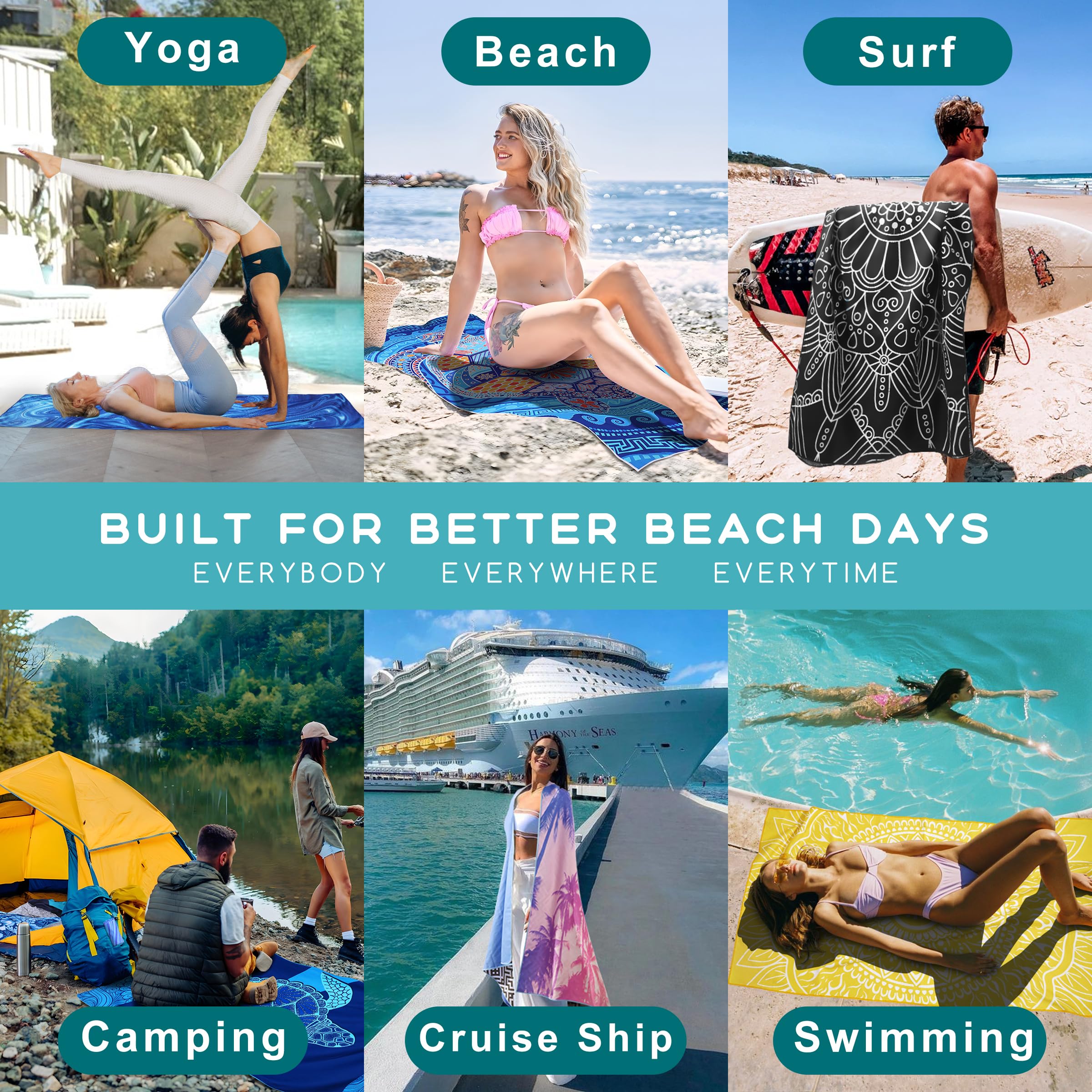 Microfiber Beach Towel – Quick Dry Lightweight Sand Free Oversized Large Towel Accessories Travel Must Swim Pool Yoga Camping Summer Cruise Ship Essentials Compact Sandproof Gift Black Stripe(71" 32")