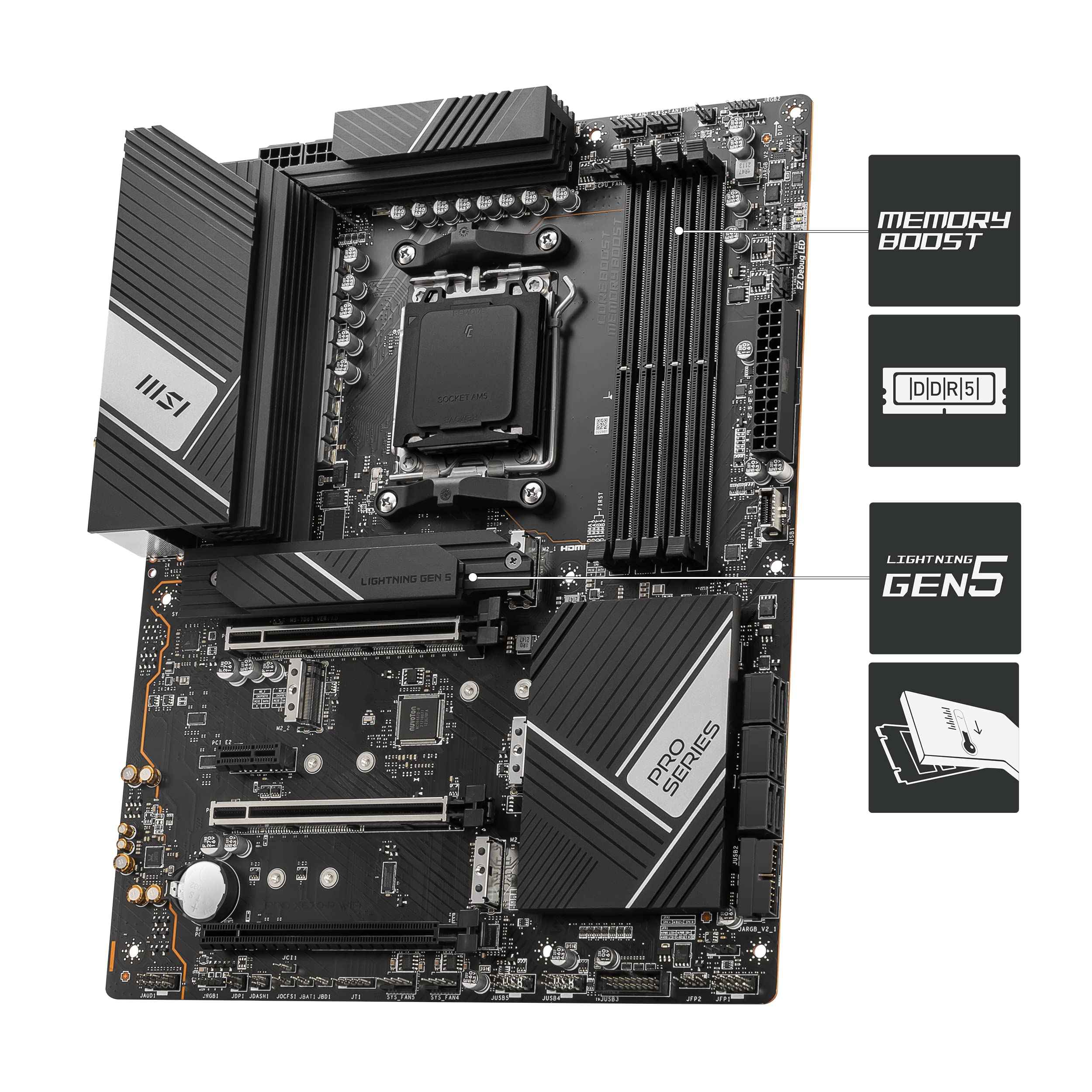 MSI PRO X670-P WiFi ProSeries Motherboard (AMD AM5, DDR5, PCIe 4.0, SATA 6Gb/s, M.2, USB 3.2 Gen 2, Wi-Fi 6E, HDMI/DP, ATX)