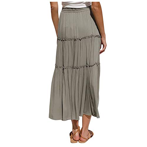 Long Plaid Skirt for Women Plus Size Vacation Color Pleated Solid Women's Irregular Casual Half Length Fashion Army Green