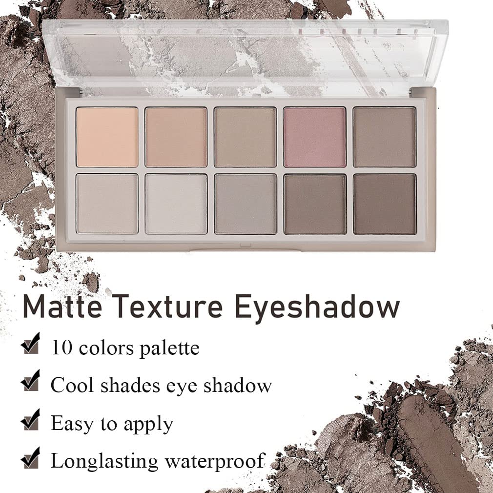Miniling 10 Colors Eyeshadow Palette Smooth Matte Nude Eyeshadow Makeup Palette with Professional Eyeshadow Brush, High Pigmented, Blendable Long Lasting Neutral Eye Palette, Easy to Use - 04#