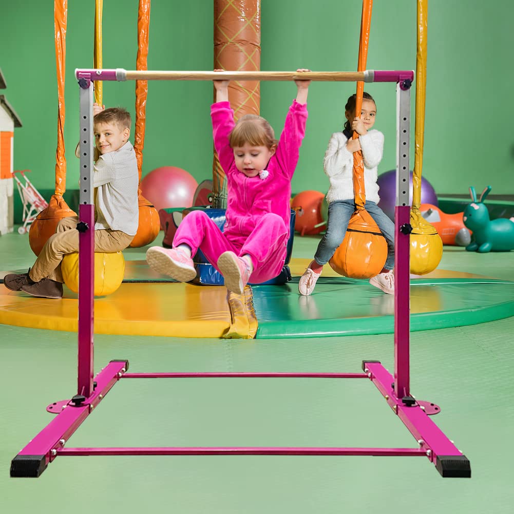 JC-ATHLETICS Gymnastic Kip Bar,Kids Girls Junior Ages 3-15,3' to 5' Adjustable Height,Home Gym Equipment,Home Training,1-4 Levels,260lbs Weight Capacity