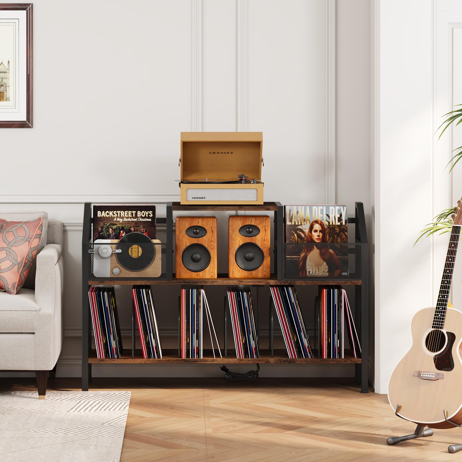 Homeiju Record Player Stand Holds up to 500 Albums,Turntable Stand with Vinyl Record Player Storage Cabinet,Large Record Player Table Vinyl Album Storage（Patent Pending）