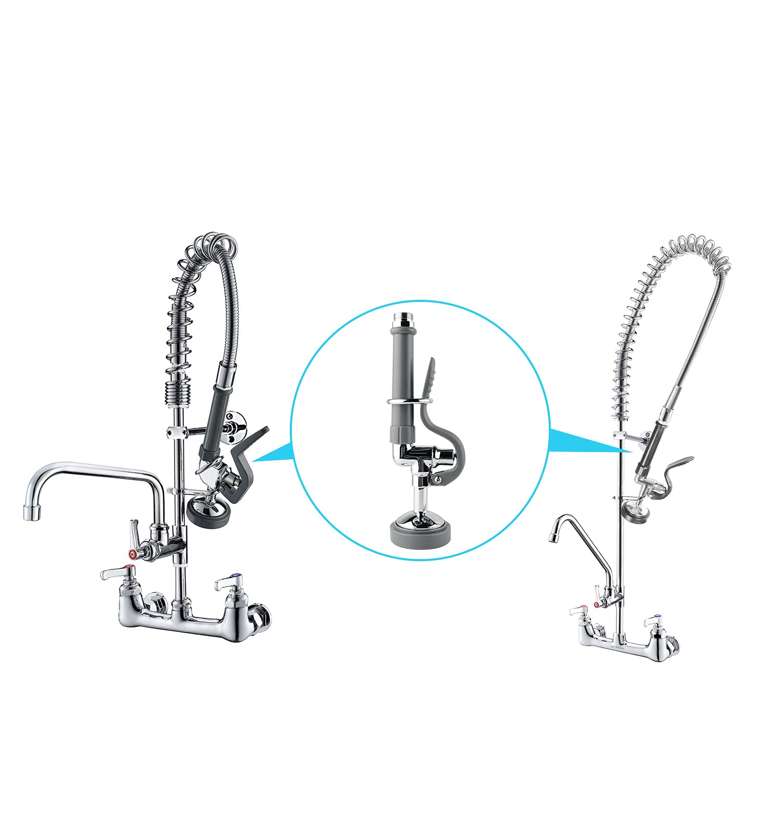 MSTJRY Commercial Sink Sprayer Pre Rinse Sprayer Valve with Handle Grip Assembly,1.42 GPM High Pressured Commercial Dish Sprayer for Replacement Kit of Commercial Faucet, Polished Chrome (Gray)