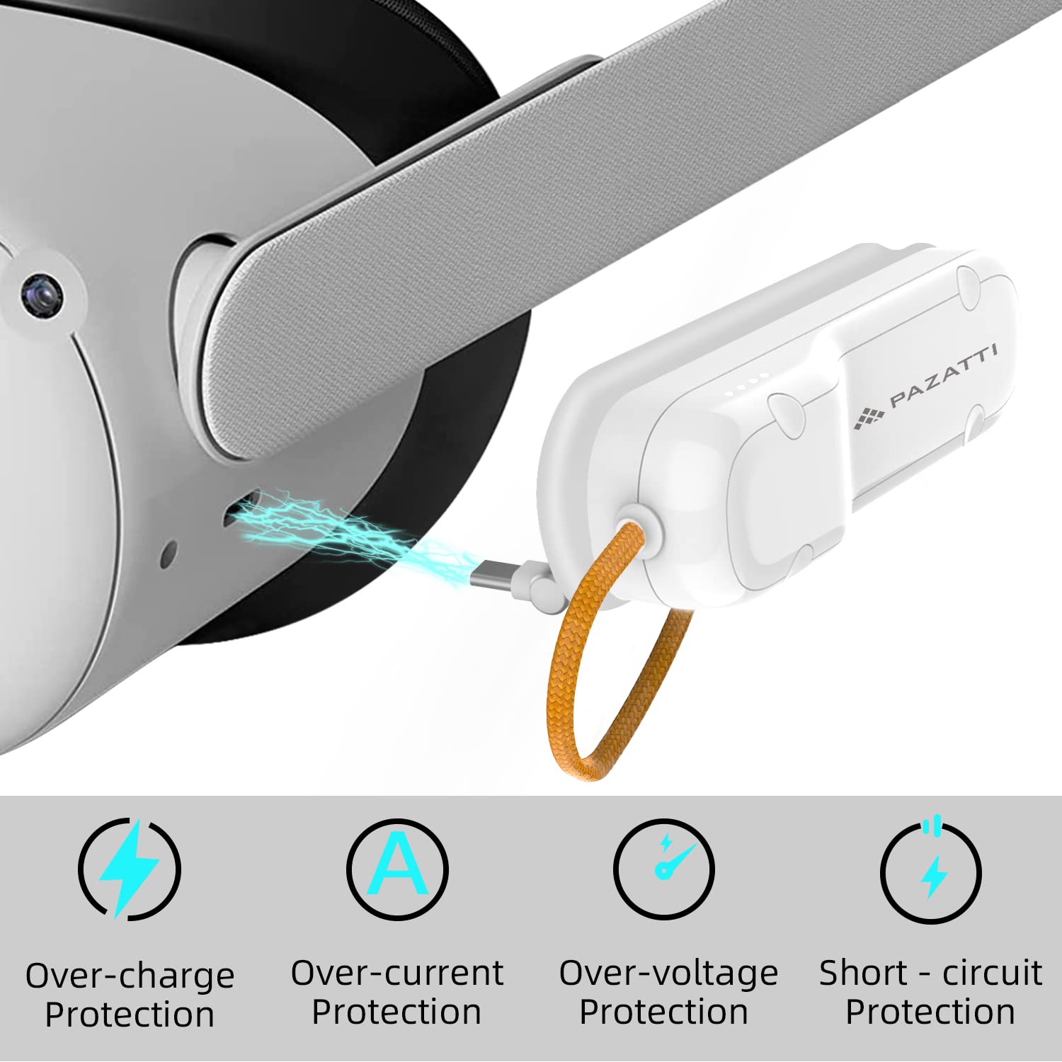 PAZATTI Rechargeable Battery Pack for Quest 2 | Accessories for Quest 2 Headset, 3350mAh Lightweight and Portable VR Extended Power Compatible with Quest 2 Original Strap and Elite Strap