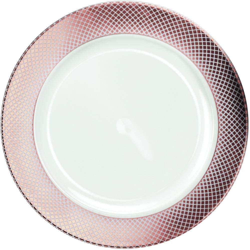 Lillian Collection Luxurious Rose Gold Round Charger Plate - 12" (Pack of 10) - Premium Heavy Weight Plastic Tableware - Elegant and Durable Design for All Occasions