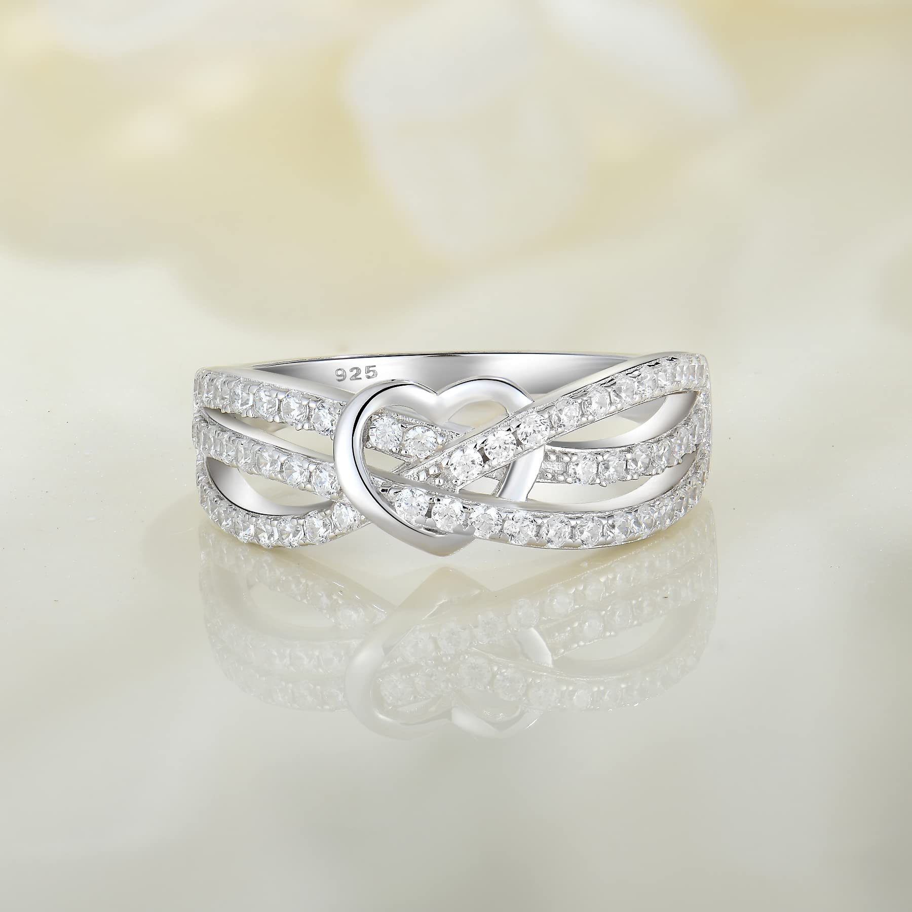 PAZEEN 925 Sterling Silver Dainty Ring Bridal Engagement Wedding Band Heart-shaped Cross Statement Ring with Cubic zirconia Promise Ring for Her size6