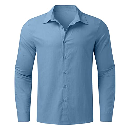 Mens Green Linen Shirt Male Summer Cotton Linen Solid Casual Plus Size Baggy Shirt Mens Spread Collar Long Sleeve