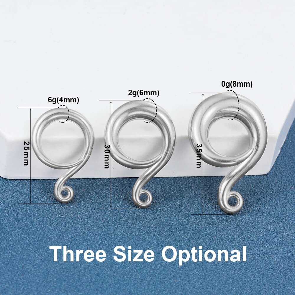 LADEMAYH 3 Pairs DIY Ear Taper Hooks Dangle Gauges for Women Mens, Stainless Steel Ear Pierced Expander Gauge Silver 04mm=6g