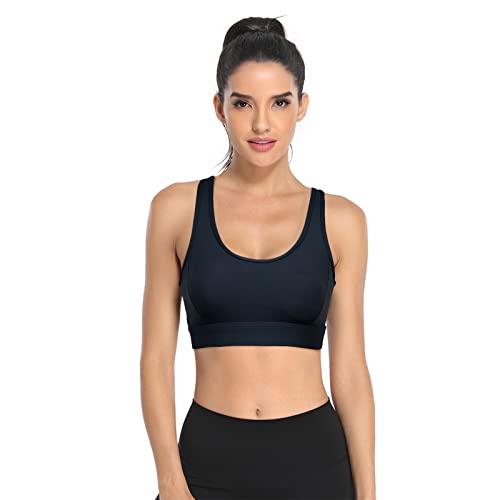 LEJASH Women Sports Bras, 3 Piece Seamless Wireless Removable Padded Support Tank Top Workout Exercise Yoga Gym Running Longline Sport Bra(M)