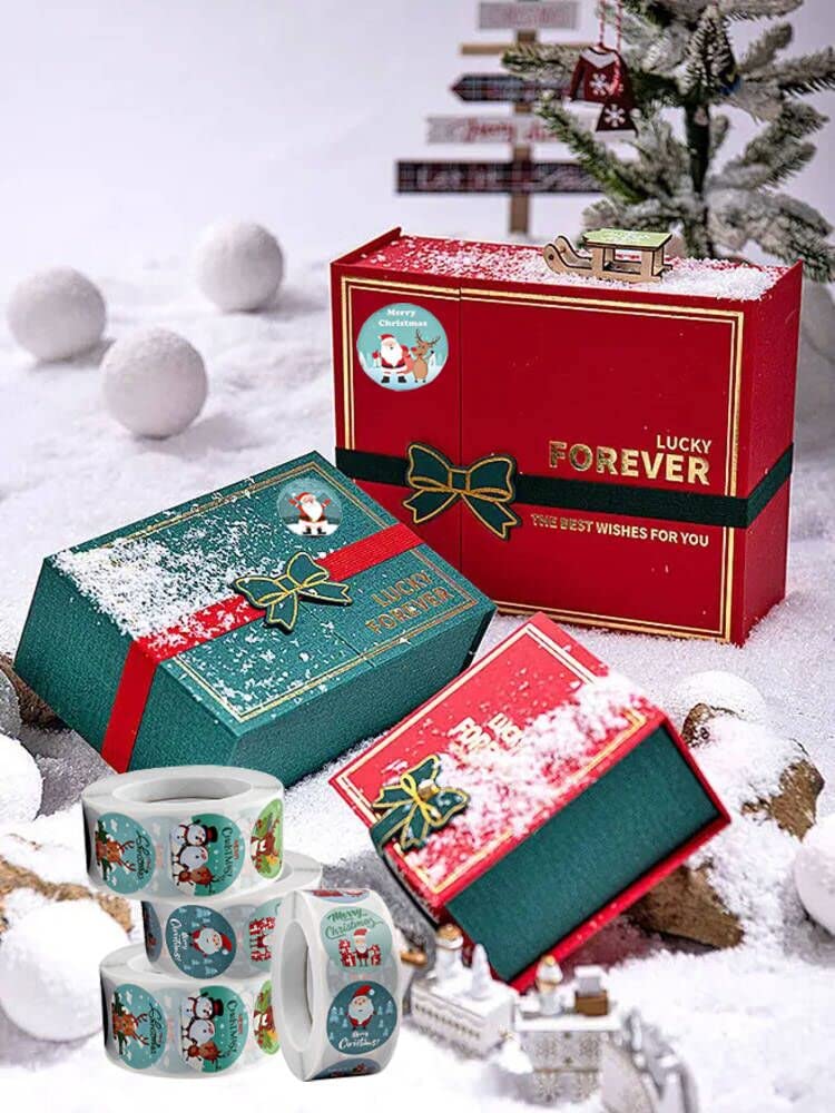MTYTOT 1000 Pieces Christmas Sticker for Envelope, 1" Round Merry Christmas Sticker, 8 Designs Christmas Decoration Envelope Seal Sticker Card Gift Envelope Box(2 Roll 16 Designs 1inch)