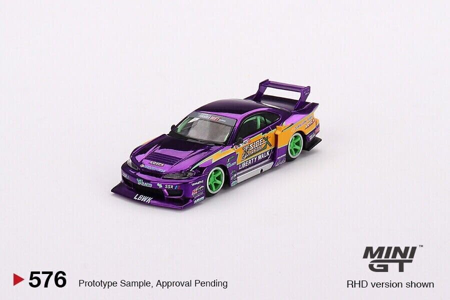 True Scale Miniatures Model Car Compatible with Nissan S15 Silvia LB-Super Silhouette #555 2022 Formula Drift Japan (Chrome Purple) Limited Edition 1/64 Diecast Model Car MGT00576