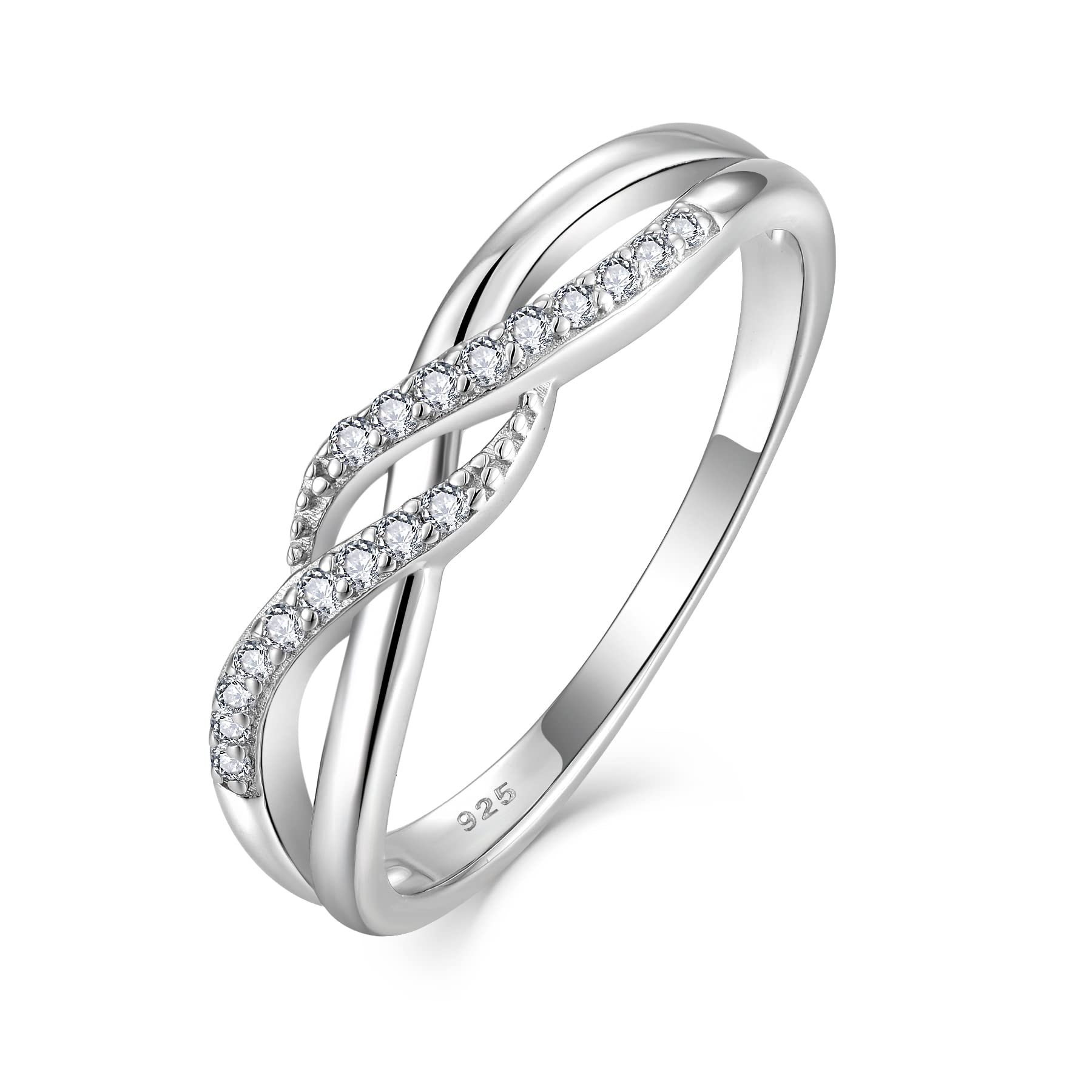PAZEEN Infinity Twist Wedding Ring 925 Sterling Silver Criss Cross Ring Cubic Zirconia Statement Band Promise Ring for Her size8