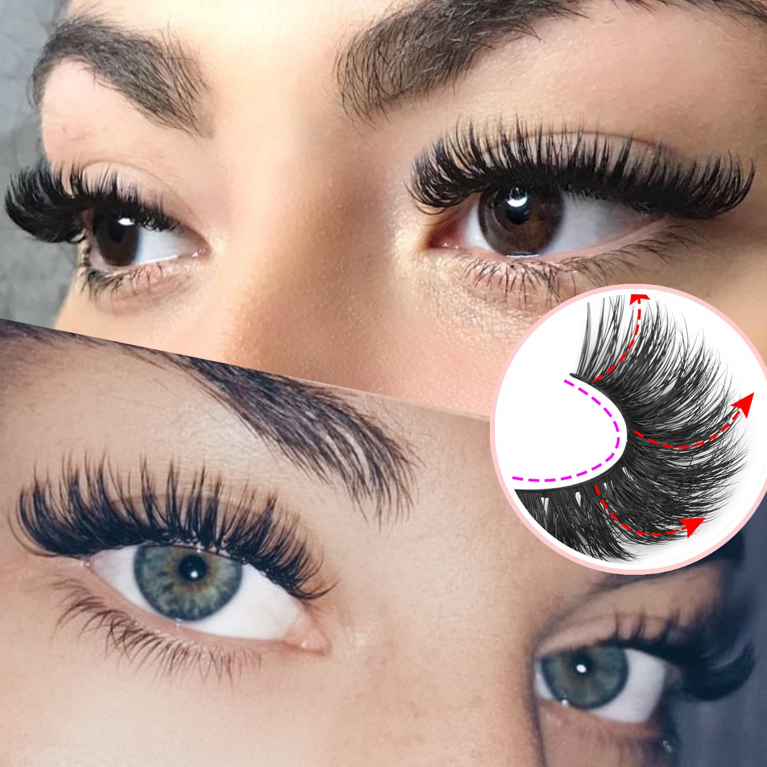 Mink Lashes Natural Fake Eyelashes Fox Eye Lashes That Look Like Extensions D Curl Flat Wispy Fluffy Cat Eye False Eyelashes Pack by EYDEVRO, 17mm