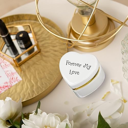 Personalized Jewelry Box - White Heart Trinket Box - Ceramic Jewelry Keepsake or Ring Organizer for Birthday or Wedding with Custom Name