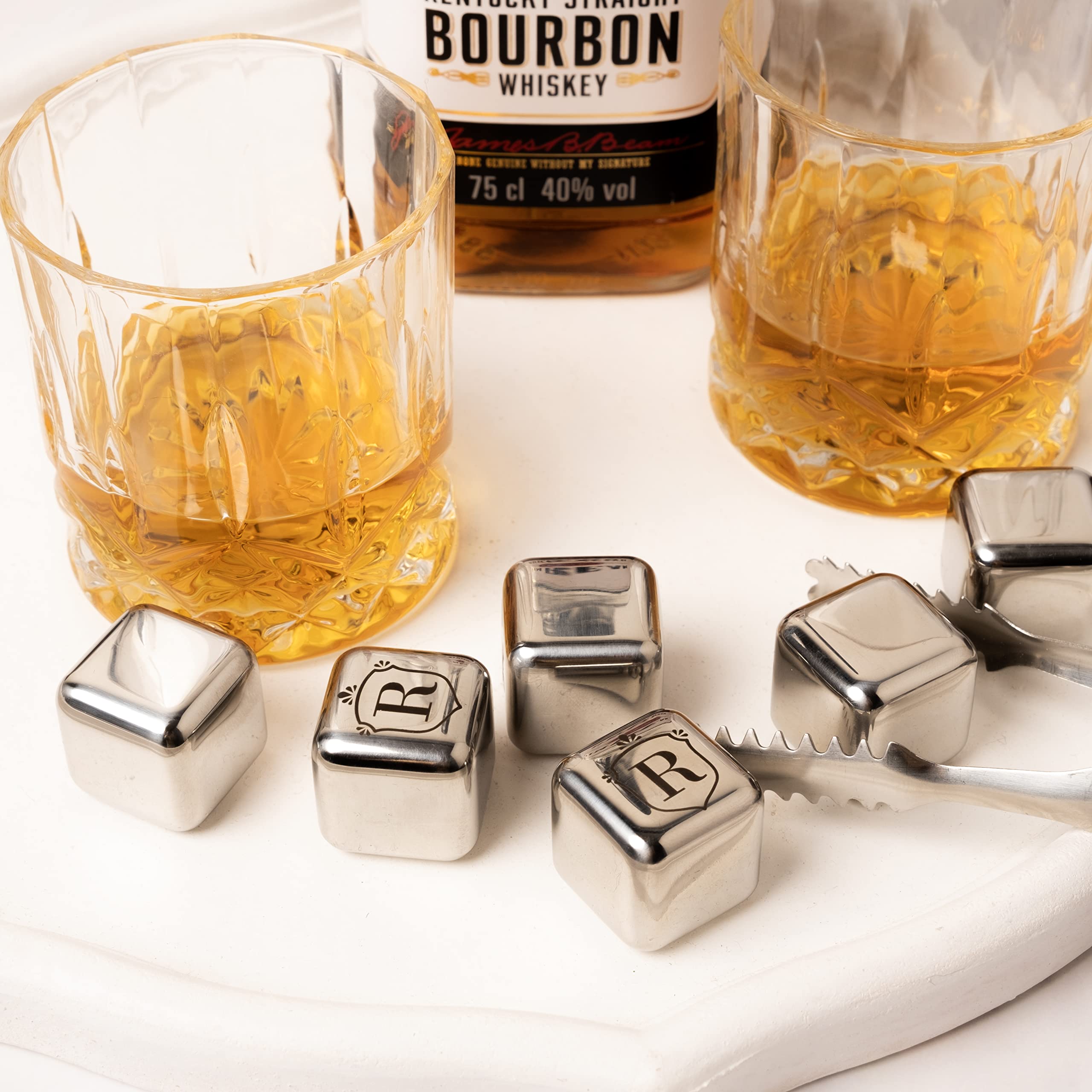 JEKOSEN Personalized Whiskey Glasses Gift Set for Man 2 Pack With Stainless Steel Cubes Best Gifts for Men Dad Husband Boyfriend Birthday Present