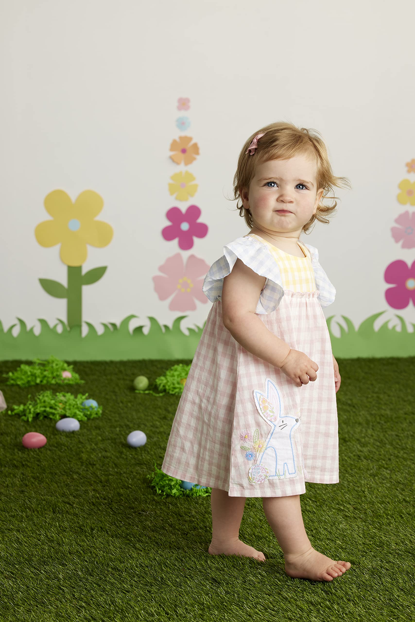 Mud Pie Girls Bunny Gingham Dress, Pink, 4T