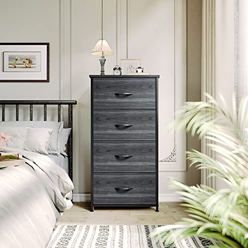 YITAHOME Dresser with 4 Drawers - Fabric Storage Tower, Organizer Unit for Bedroom, Hallway, Closets & Nursery - Sturdy Steel Frame, Wooden Top & Easy Pull Fabric Bins (Charcoal Black Wood Grain)