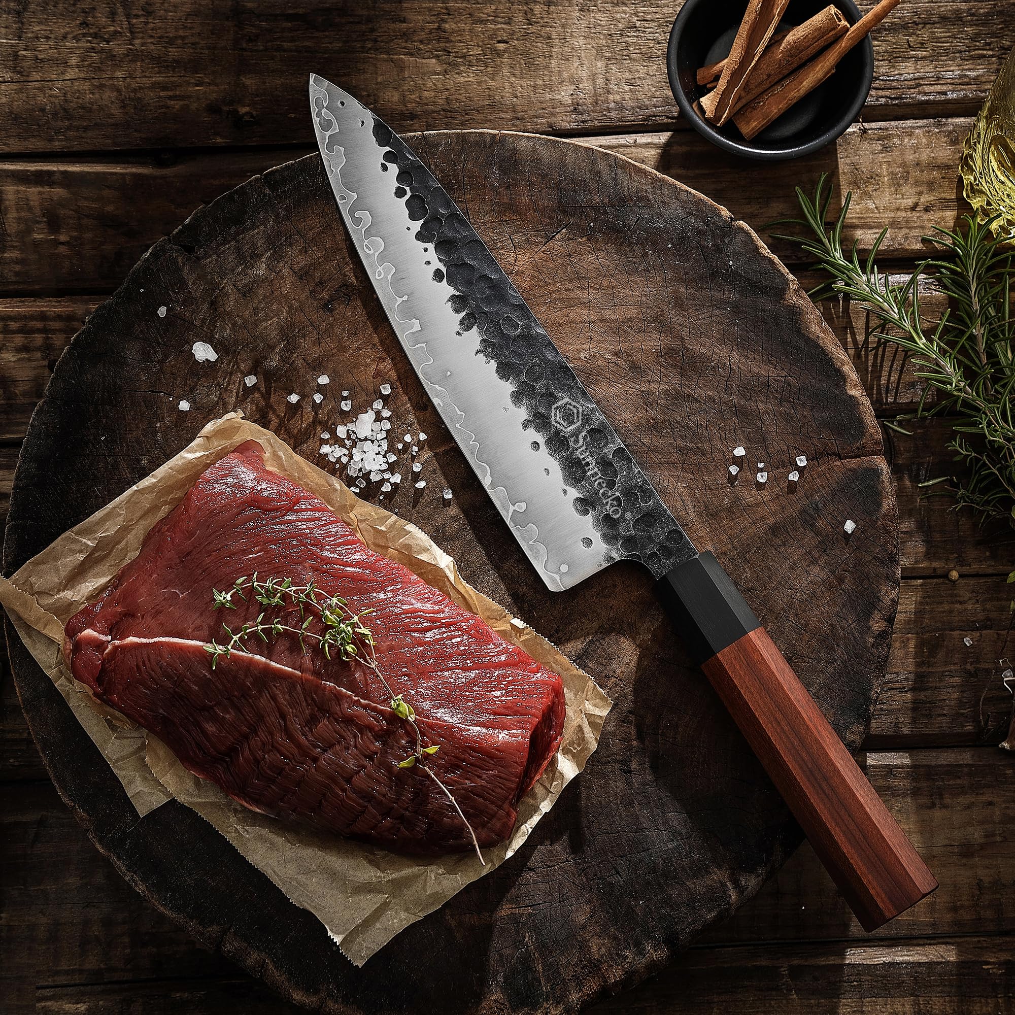 Sunnecko Japanese Chef Knife 8 Inch Chef Knife Wood Handle, Chefs Knife High Carbon Steel, 3-Layered 9CR18MOV
