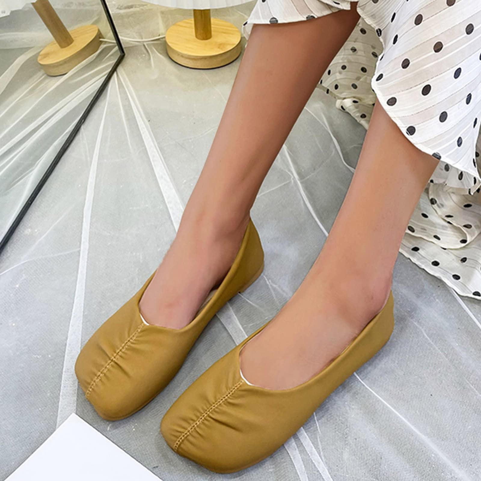 Ladies Fashion Solid Color Leather Surface Square Toe Comfortable Flat Casual Shoes Chunky Loafer Khaki