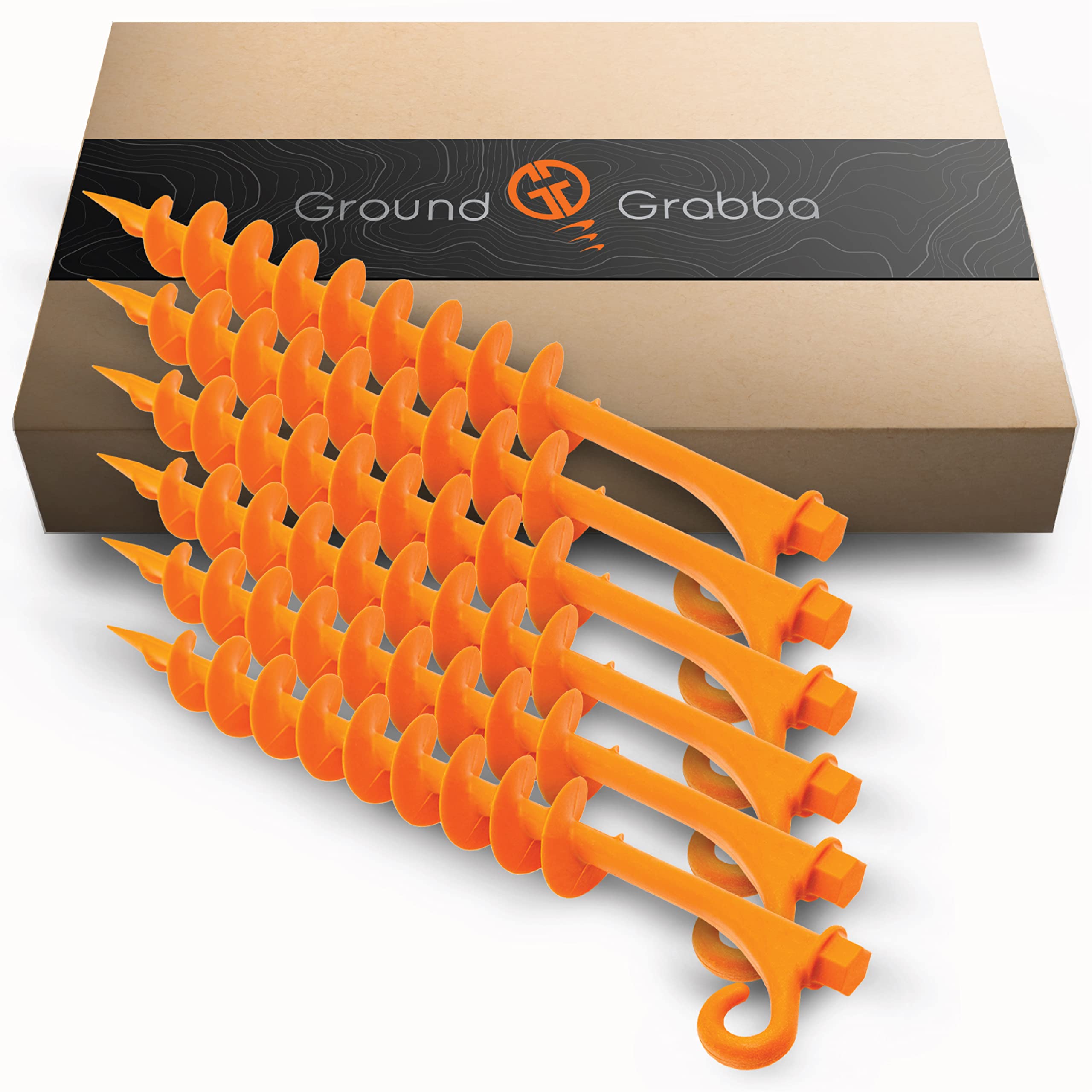 GROUNDGRABBA Lite Orange Tent Stakes - Tent Stakes for Sand | Screw in Earth Ground Anchors for Maximum Grip and Longevity in Soft Surfaces - 6 Pack