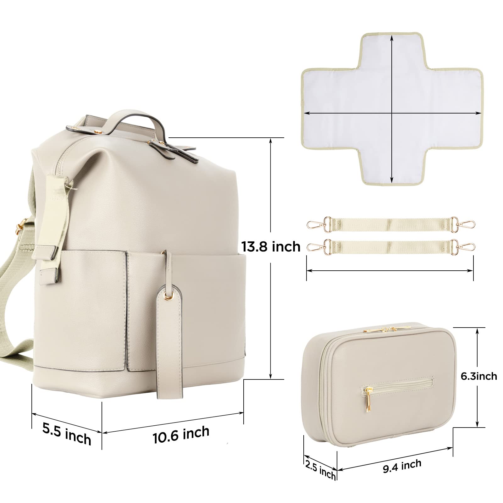 Minsong Diaper Bag Backpack, Waterproof Leather Diaper Bags With Changing Station for Baby, Fashion Nappy Travel Backpack for Mom Dad