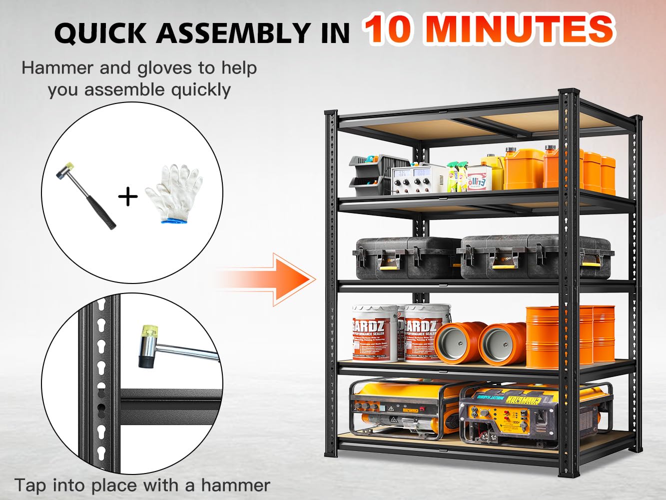REIBII 72.1'' Storage Shelves 2250LBS Garage Shelving Heavy Duty 5 Tier 72.1" Hx35.5 Wx18 D Adjustable Metal Storage Utility Rack Shelf Unit for Warehouser Basement Pantry Closet Kitchen,Black