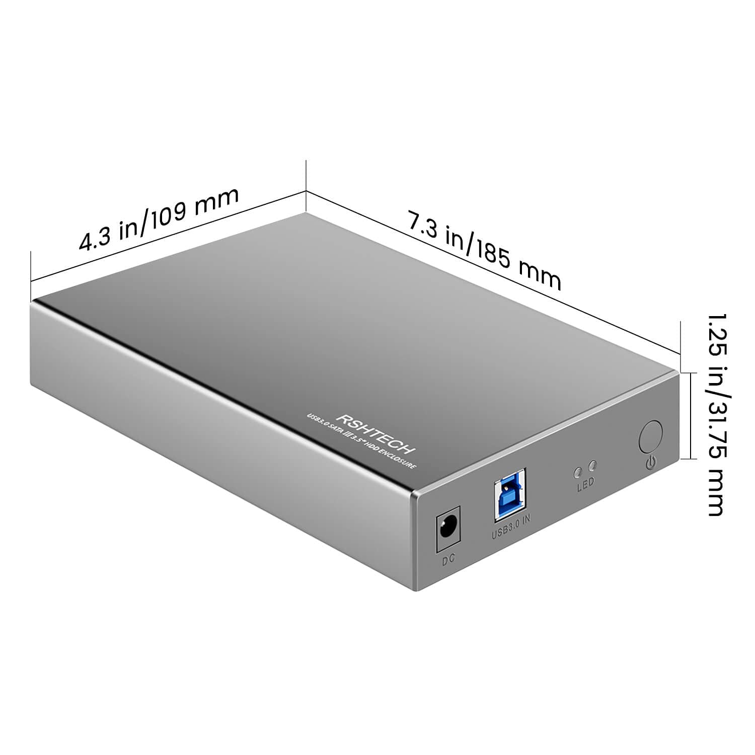 Hard Drive Enclosure RSHTECH USB 3.0 to SATA Aluminum External Hard Drive Dock Case for 3.5 inch HDD SSD up to 16TB Drives, Support UASP (RSH-339)