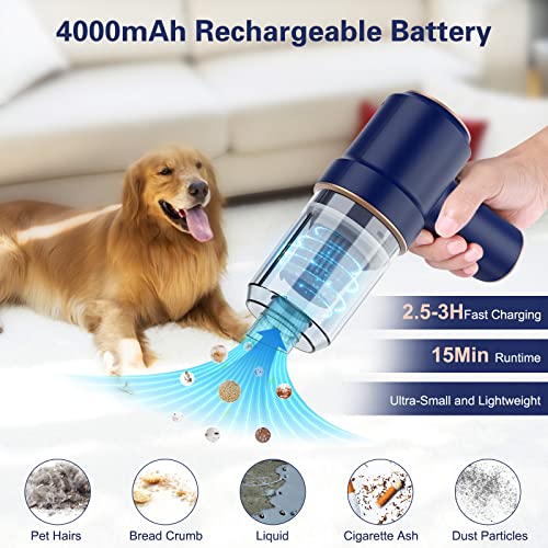 YKSINX Handheld Vacuum Cordless, Car Vacuum Cleaner, USB Rechargeable Portable Mini Vacuum with Suck and Blow 2 in 1(Blue)