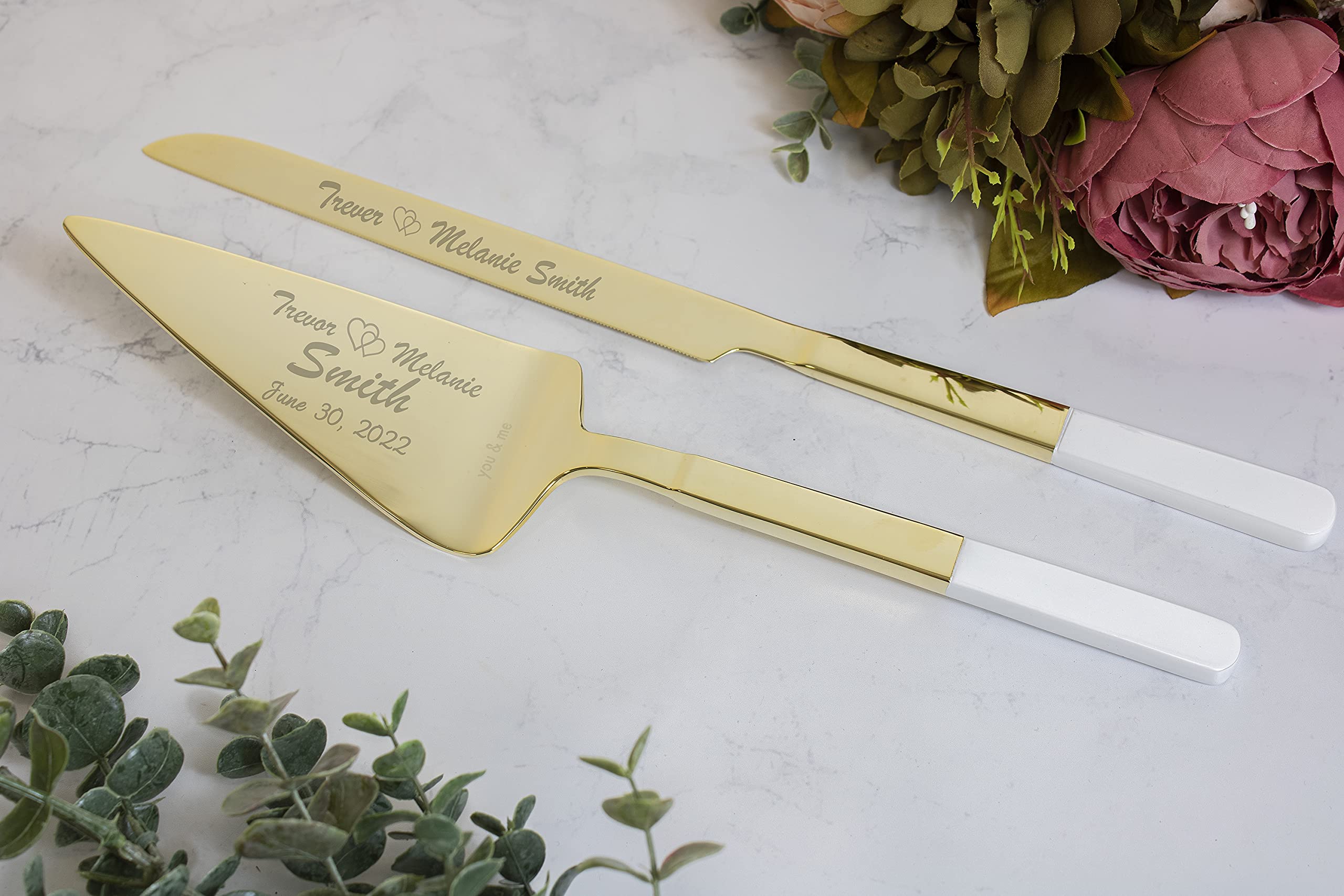 Kate Spade Bridal With Love Gold Personalized Cake Wedding Cake Cutting Set, Custom Engraved Wedding Cake Knife and Server Set, Accessories and Gifts for Bride and Groom