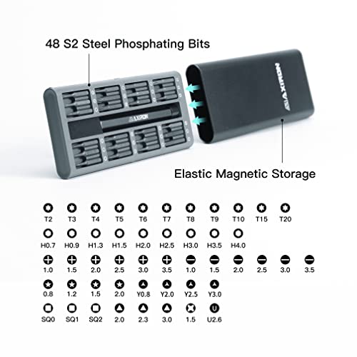 MAXIRON Advanced Mini Electric Screwdriver - 48pc Magnetic Driver Bit Set, 3 Unique Torque Levels, Rechargeable, Independent LED Light - Precision Tool for Phones, Laptops, Watches, & Electronics