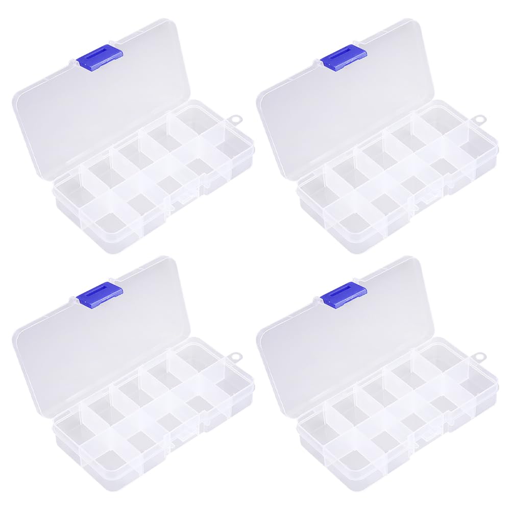 UUYYEO 4 Pcs 10 Grids Small Plastic Jewelry Organizer Box with Removable Dividers Beads Storage Organizer Box Earring Tool Containers Empty Craft Box D