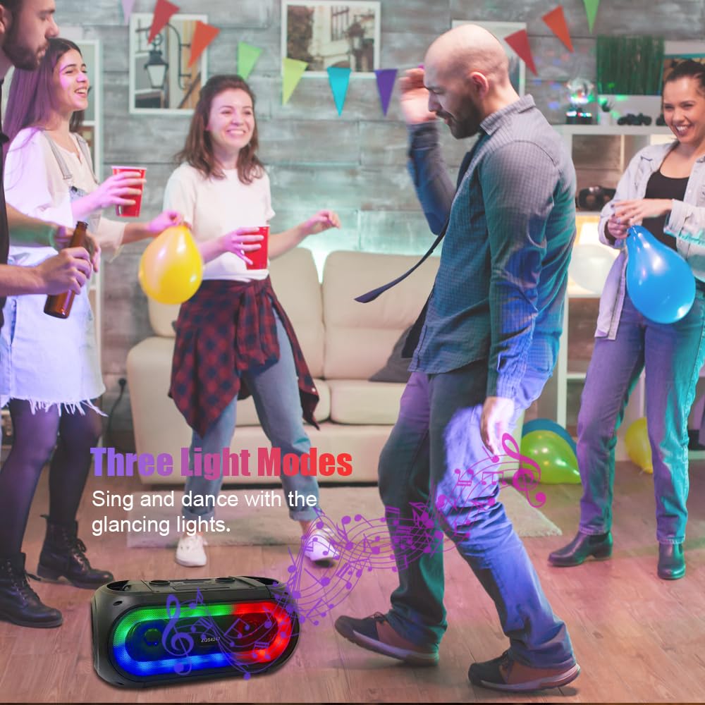 Karaoke Machine with 2 Wireless Microphones for Adults and Kids, Portable Bluetooth Speaker with Party Lights, FM Radio, Remote Control, Rechargeable PA System, Support USB, TF Card, AUX