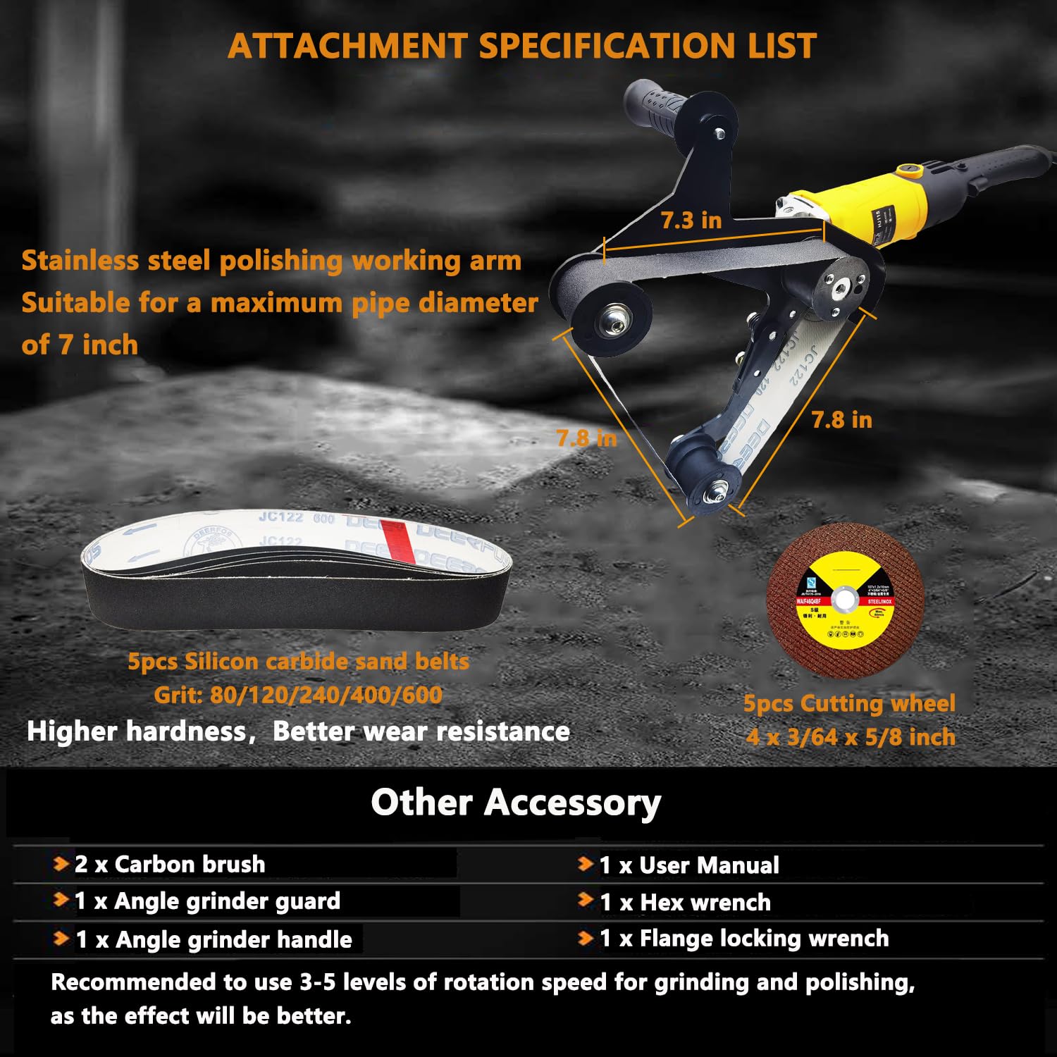 Pipe Tube Polisher Sander,850W Pipe Belt Sander with 6 Variable Speeds,Belt Sander Grinding Machine with Silicon Carbide Sanding Belts,Professional Polishing Tool for Burnishing Finishing Rust Removal