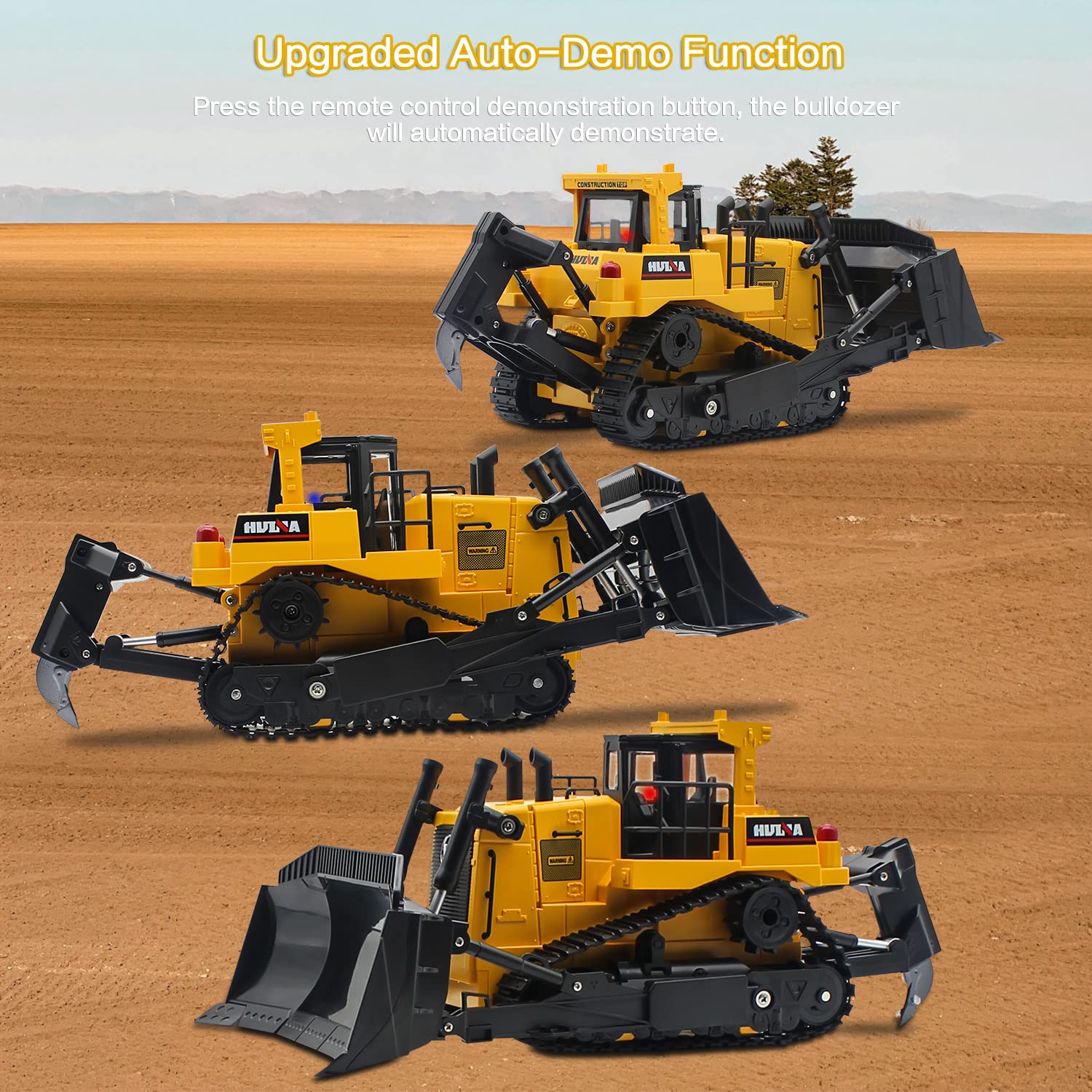 Losbenco RC Bulldozer 1/16 Full Functional Construction Vehicle, 2.4Ghz 11 Channel Remote Control Bulldozer with Light, Sound and Programming Functions for 8, 9, 10 and Up Years Old(Two Batteries)