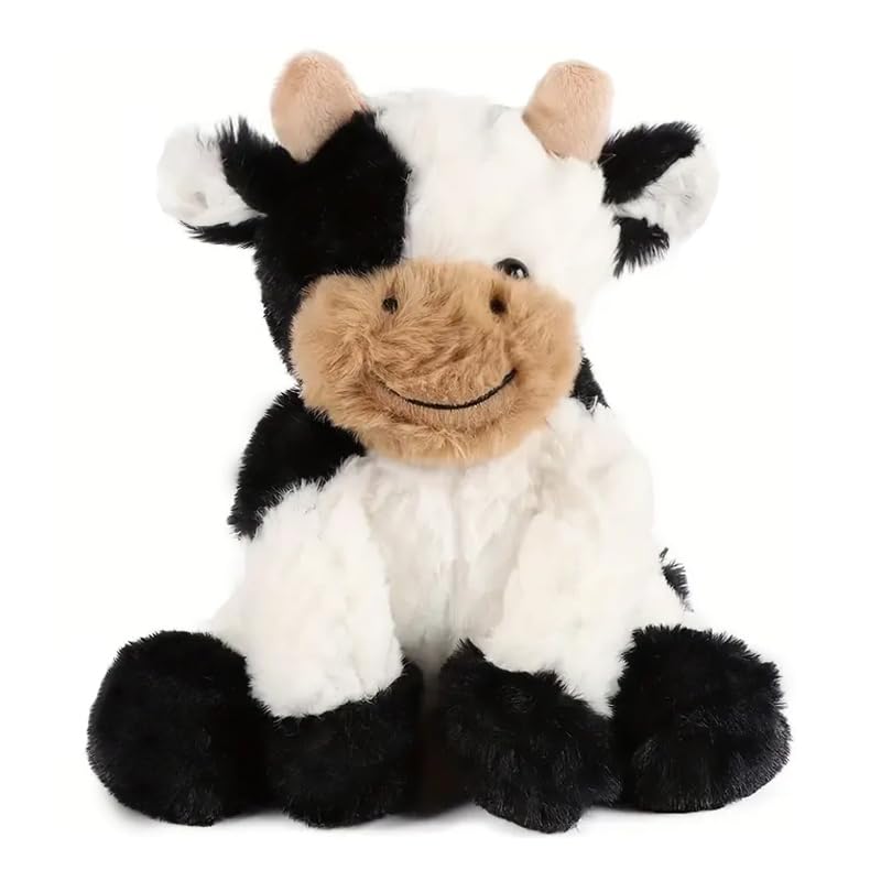 unsnurnoch Adorable Plush Cow Toy Floppy Dairy Cattle Soft Stuffed Animal,Soft Kawaii Plushies Cuddle Pillow, Cute Plushies Birthday Valentine's Day Gifts (Black)