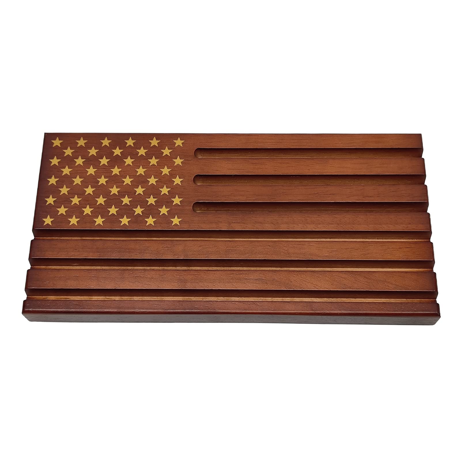 LIUYALO Military Challenge Coins Display Holder,Challenge Coins Stand with American Flag,Army Collectors 6 Rows Military Coin Display Case Rack Solid Wood