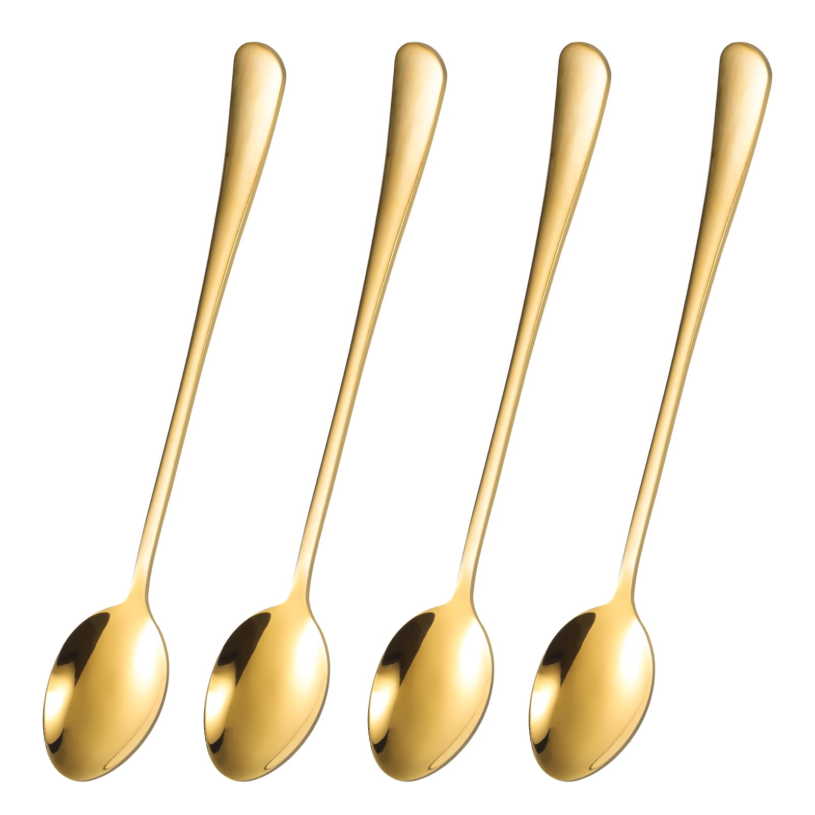 TSWEIHOME 7.7-Inch Gold Iced Tea Spoons Long Handle Stainless Steel, Coffee Stirring Spoons, Long Ice Cream Spoons, Long Handled Teaspoons, Cocktail Stirring Spoons, Dessert Spoons,Set of 4