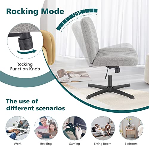 OLIXIS Cross Legged Armless Wide Adjustable Swivel Padded Home Office Desk Chair No Wheels, Grey