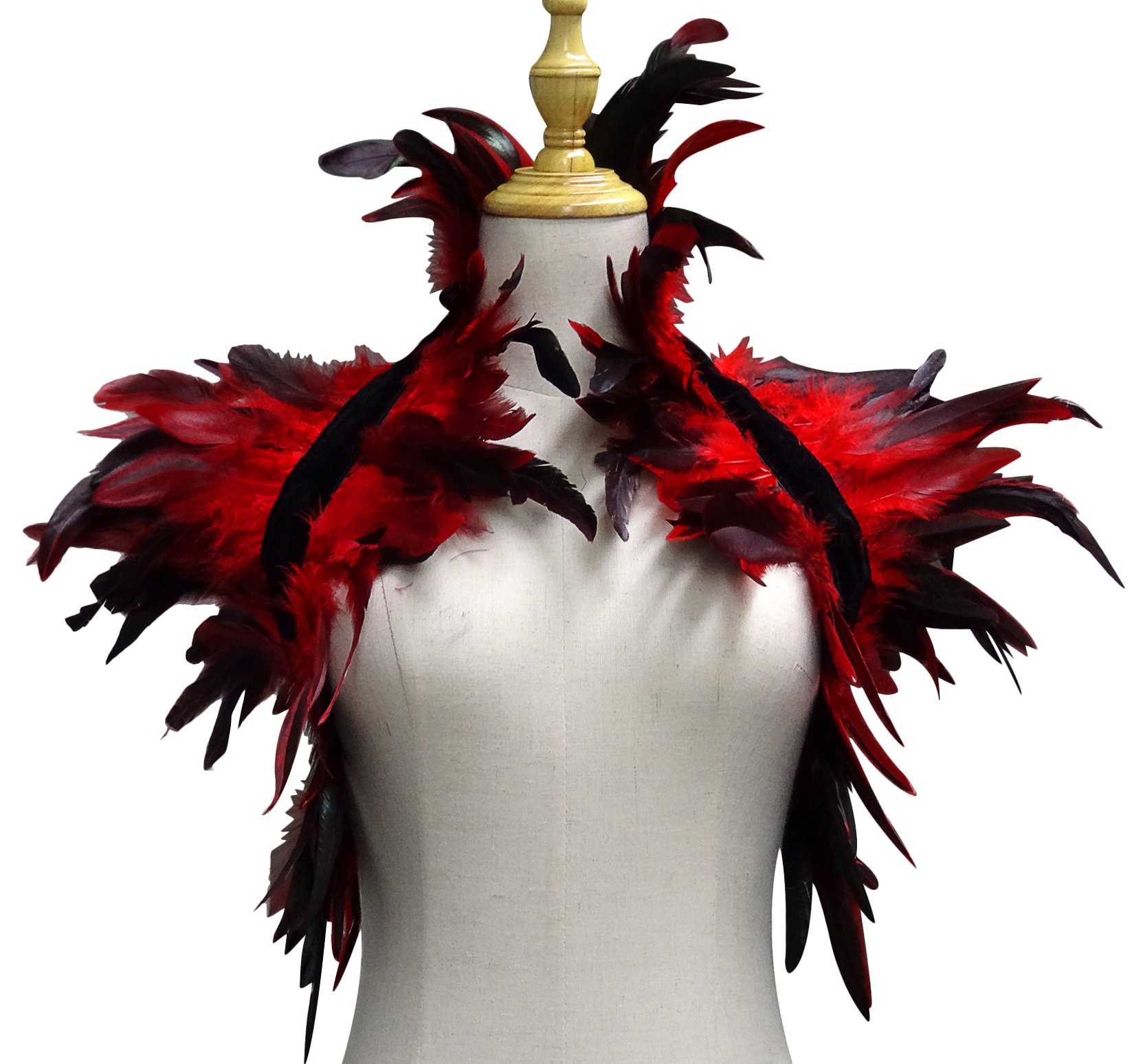 L'VOW Victorian Real Natural Feather Shrug Shawl Shoulder Wrap Cape Gothic Collar (Red)