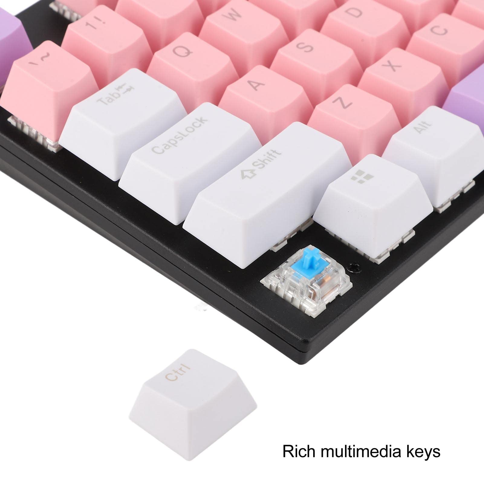 Mechanical Gaming Keyboard, Keyless Conflict Gaming Keyboard with 87 Keys Color Lock for Laptop (Pink Purple)
