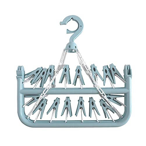 Sock Hanger, 2PCS Folding Clothes Drying Rack with 32pcs Pegs and Swivel Hook, Rotatable Sock Dryer, Underwear Hanger for Lingerie Clothes, Wind-Proof Hanging Sock Rack for Socks, Underwear