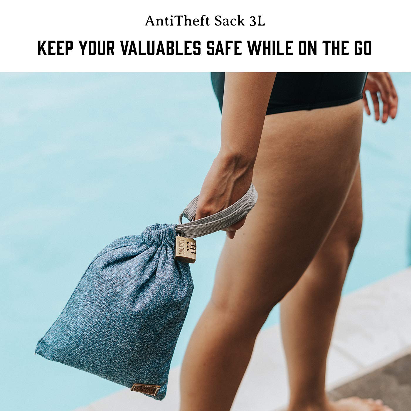 LOCTOTE AntiTheft Sack 3L | Portable Travel Safe | Cut-Resistant, RFID Blocking and Water Resistant | Beach Bag with Lock | Beach Safe | Travel Pouch | Beach Lock Box for Valuables and Personal Items